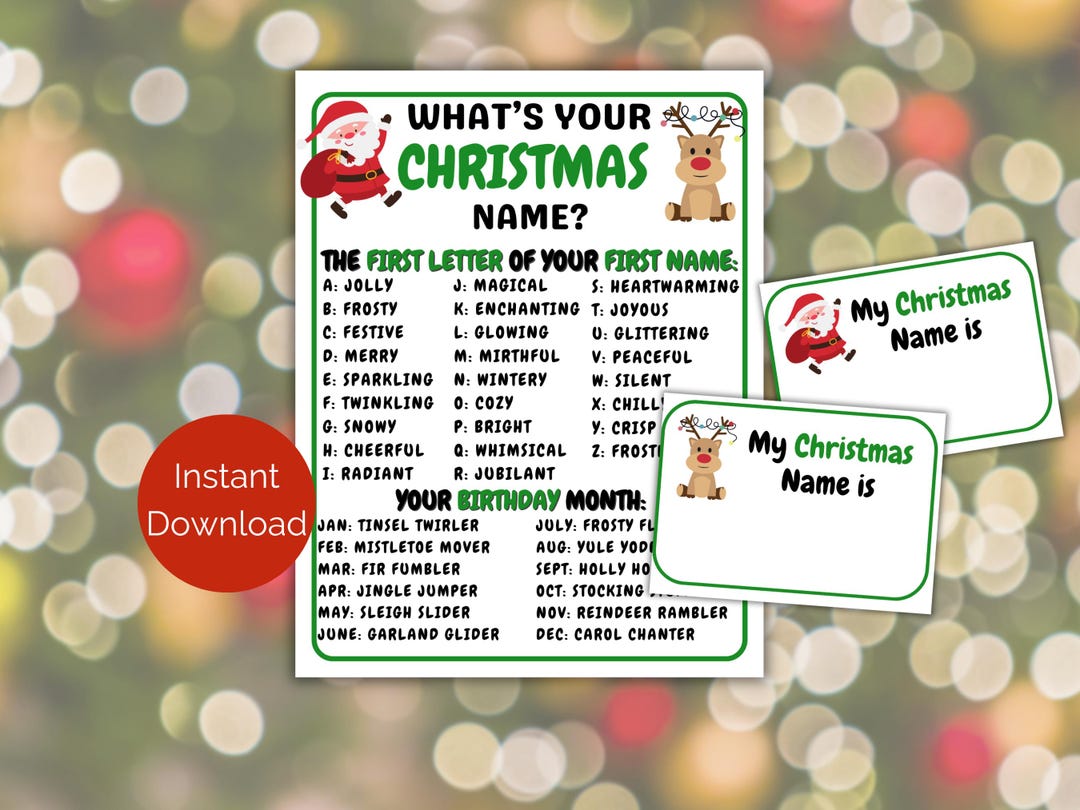 What's Your Christmas Name Game + Name Tags, Printable Christmas Party ...