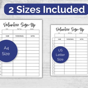 Volunteer Sign up Sheet, Printable Volunteer Signup List, Volunteer ...
