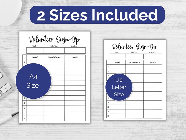 Volunteer Sign up Sheet, Printable Volunteer Signup List, Volunteer ...