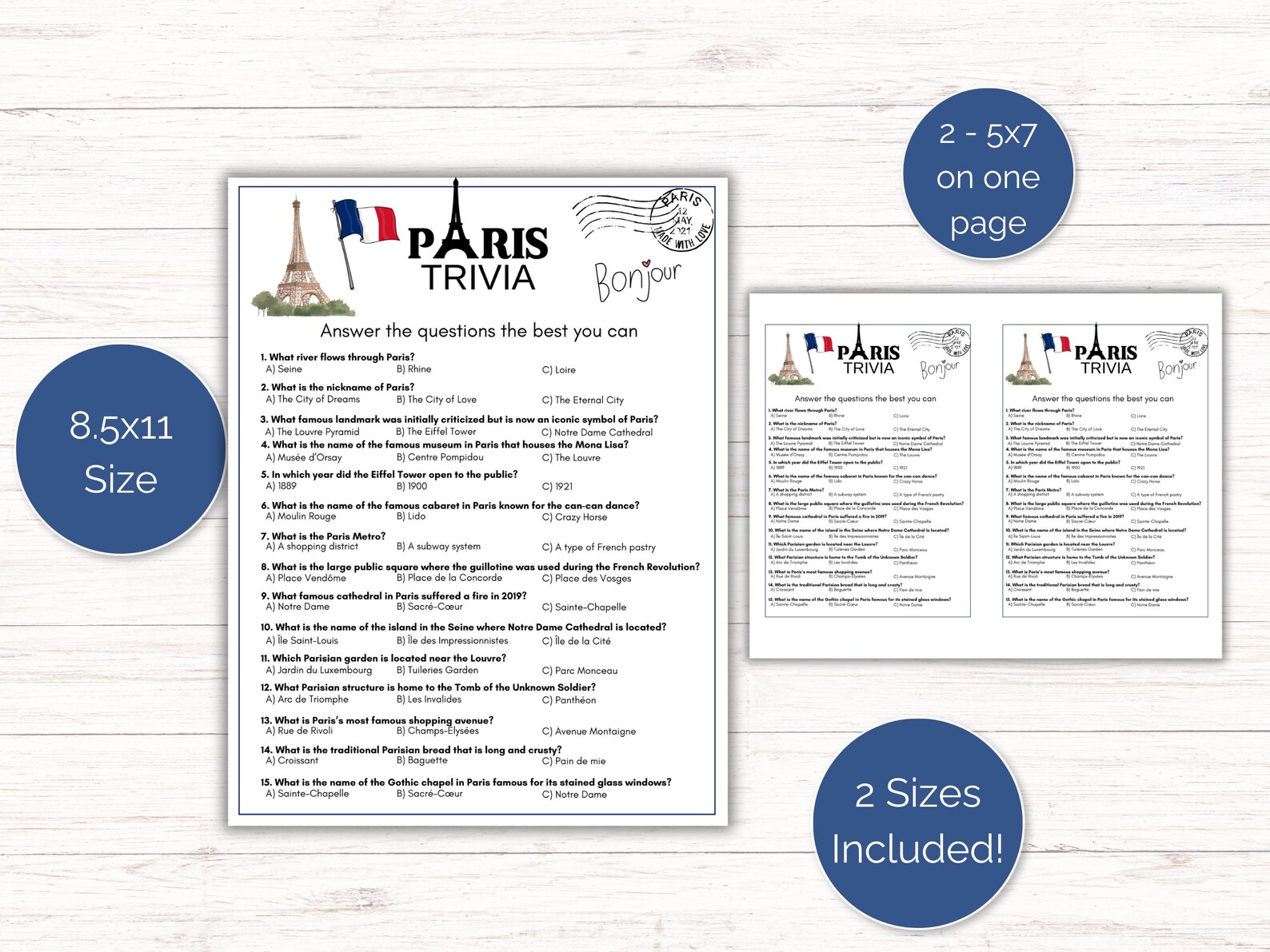 Paris Trivia Game, Paris Quiz, Printable Paris Game for Kids and Adults ...