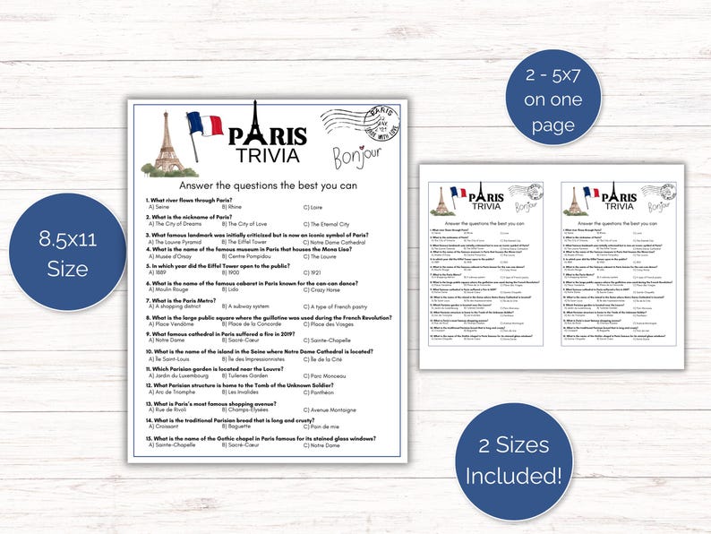 Paris Trivia Game, Paris Quiz, Printable Paris Game for Kids and Adults ...