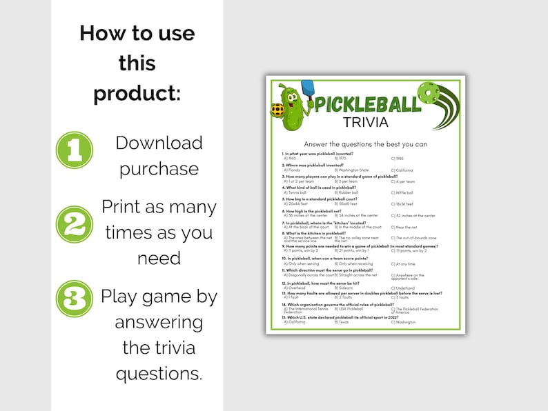 Pickleball Trivia Game, Pickleball Quiz, Pickleball Party Activity ...