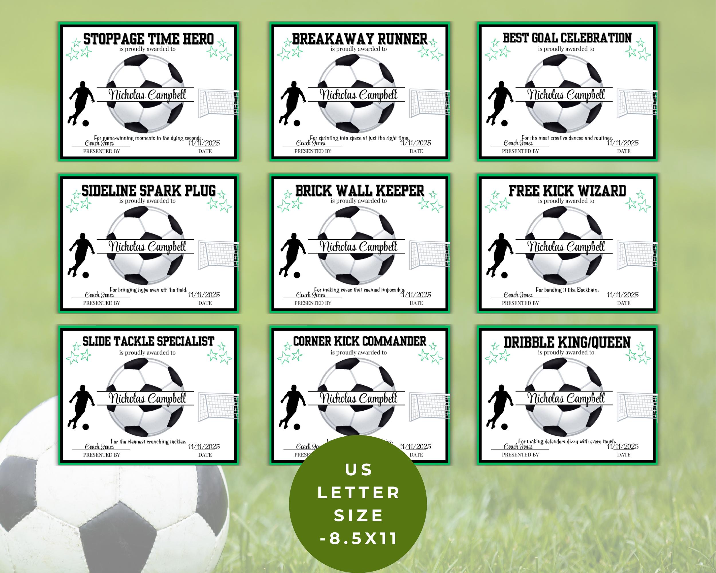 Editable Soccer Award Certificates, 101 Printable End of Season Soccer ...