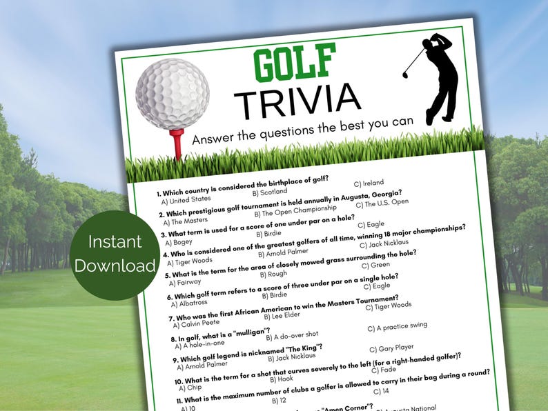 Golf Trivia Game, Printable Golf Activity, Golf Month Game, Golf Team ...