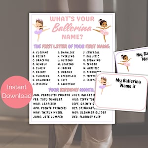 What's Your Ballerina Name Game + Name Tags, Printable Ballet Themed ...