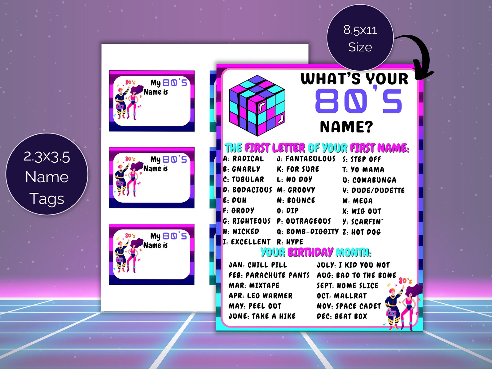 What's Your 80s Name Game + Name Tags, 80s Party Game, Printable 1980s ...