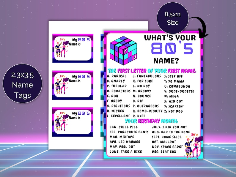 What's Your 80s Name Game + Name Tags, 80s Party Game, Printable 1980s ...