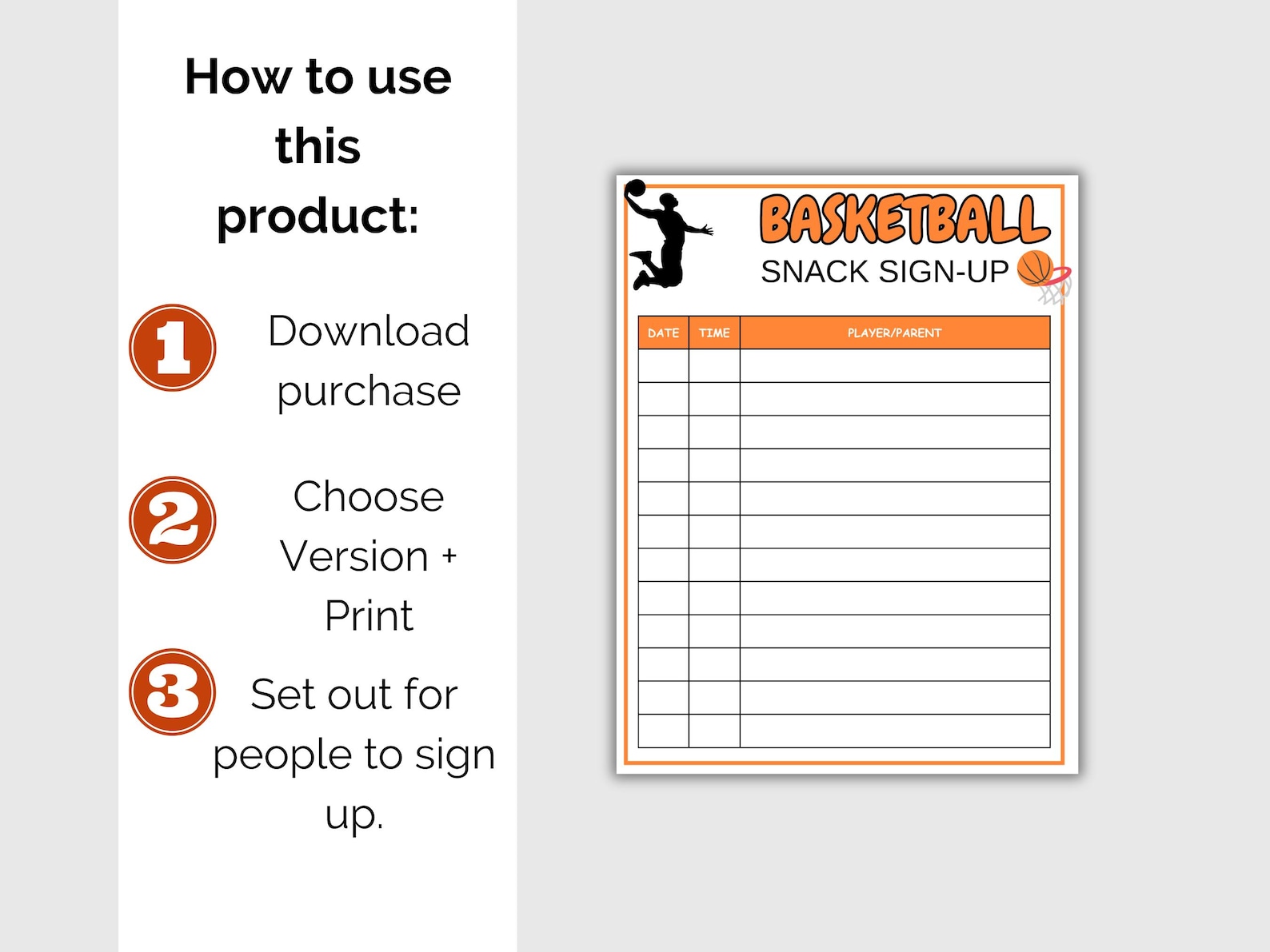 Basketball Snack Sign up Sheet, Printable Basketball Snack Schedule ...