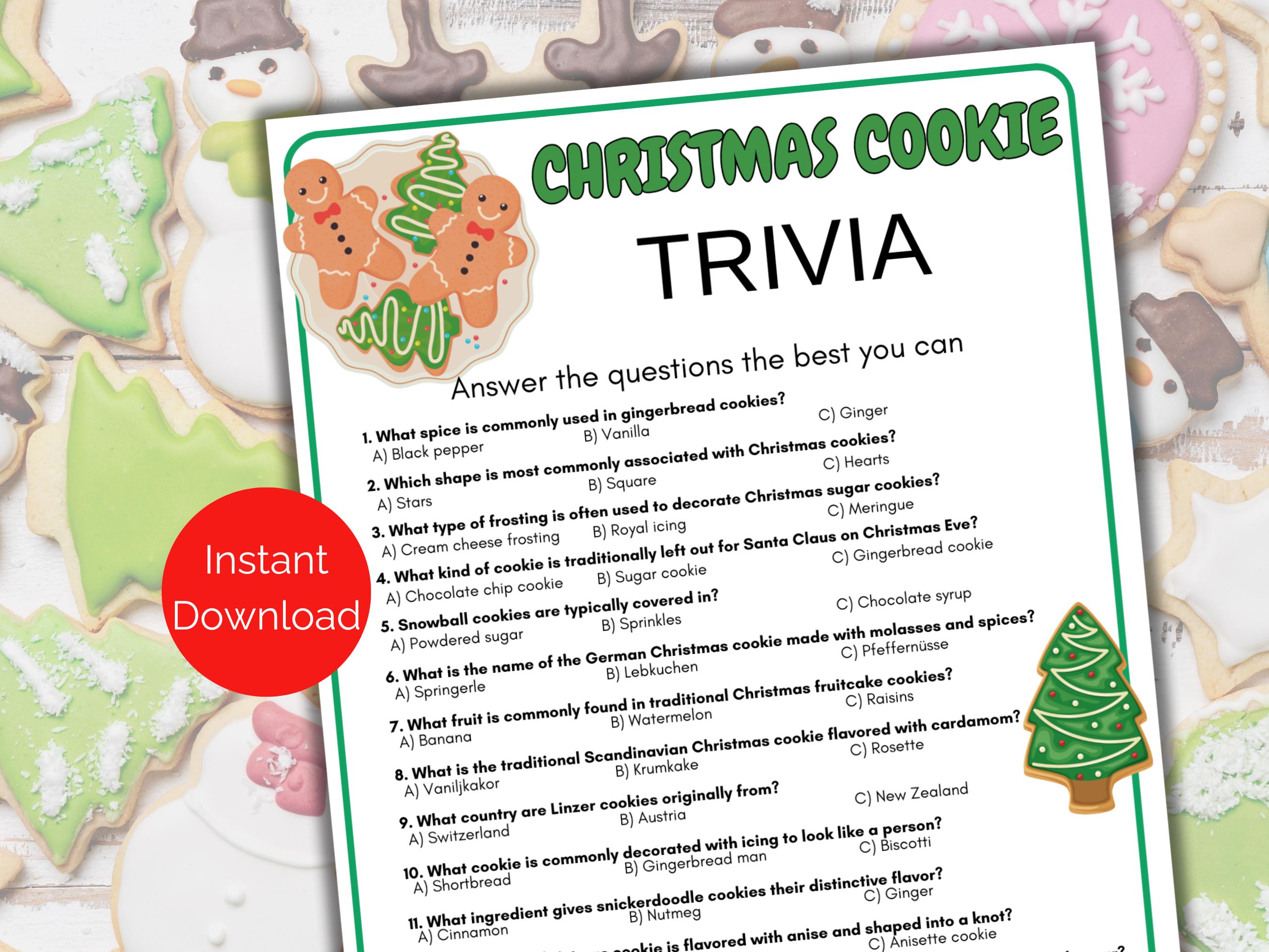 Christmas Cookie Trivia Game, Cookie Exchange Game, Christmas Party ...