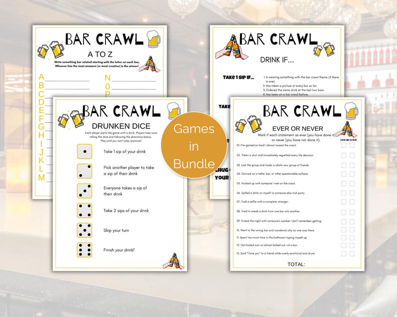Bar Crawl Game Bundle, 13 Printable Pub Crawl Games, Bar Scavenger Hunt ...