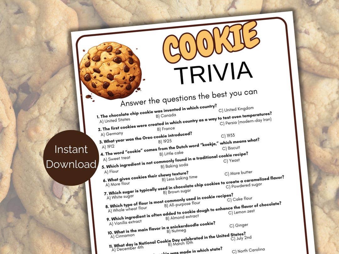 Cookie Trivia Game, Cookie Quiz for Kids and Adults, Cookie Themed ...