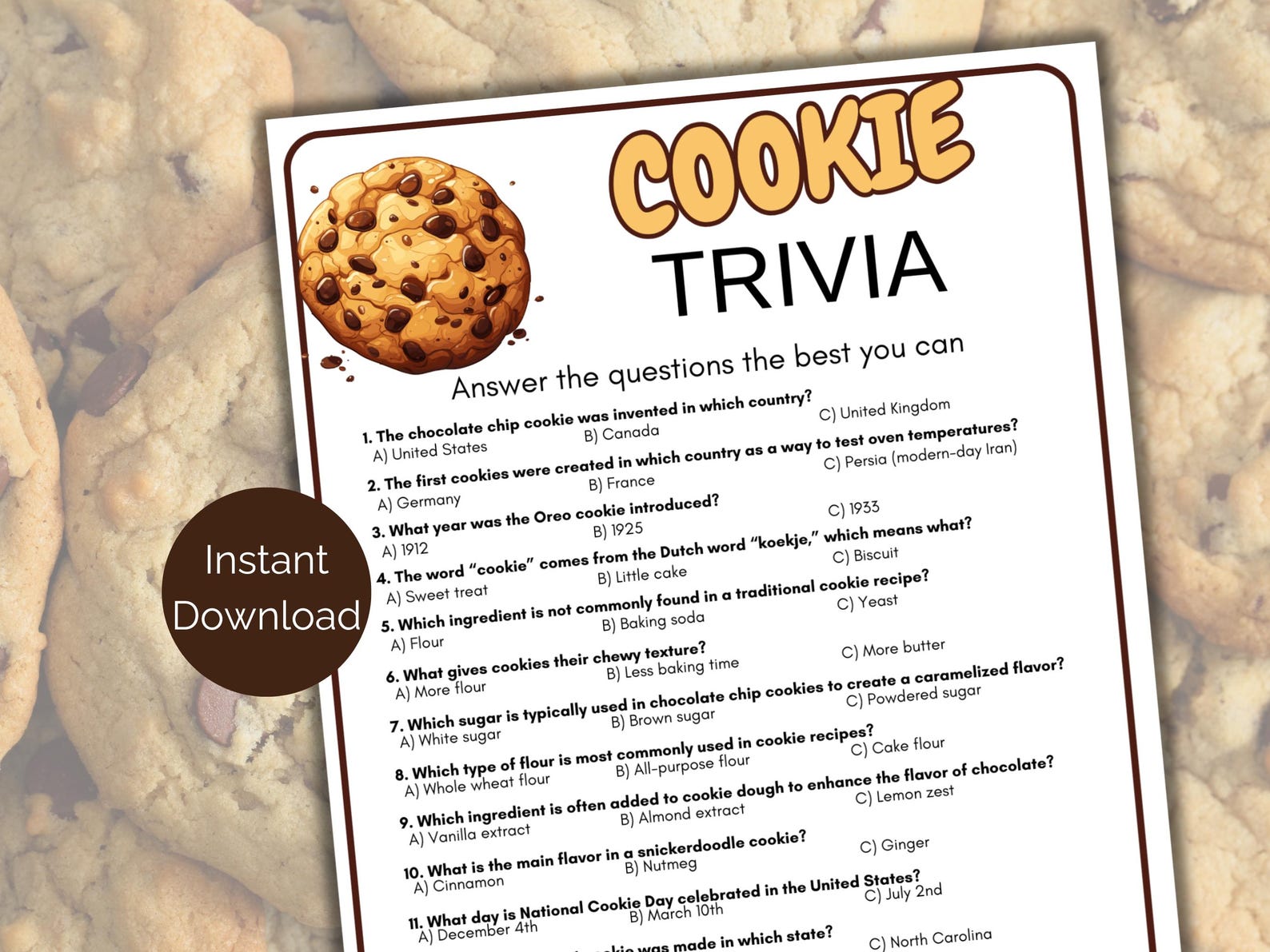 Cookie Trivia Game, Cookie Quiz for Kids and Adults, Cookie Themed ...