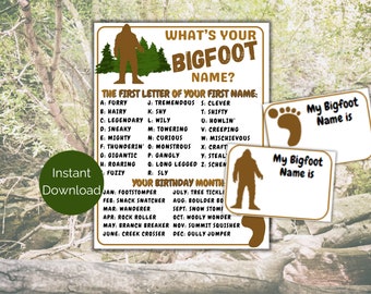 Bigfoot Name Game Printable, What's Your Bigfoot Name Game, Name ...