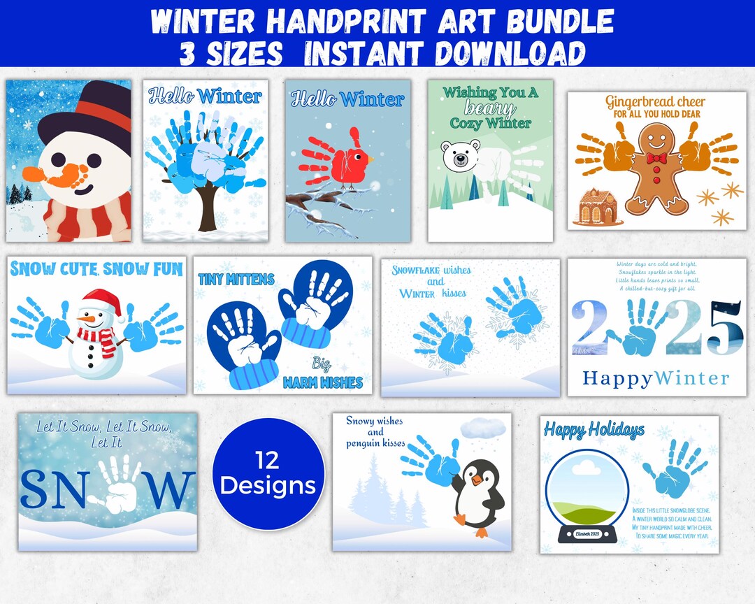 Winter Handprint Art Bundle, Winter Handprint Craft for Toddlers ...