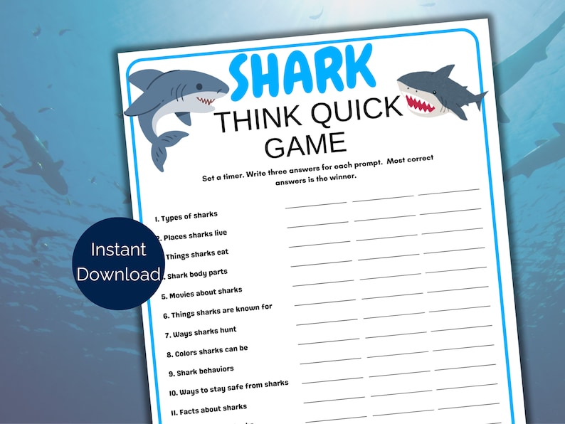 Shark Think Quick, Shark Birthday Party, Shark Party Game, Shark Week ...