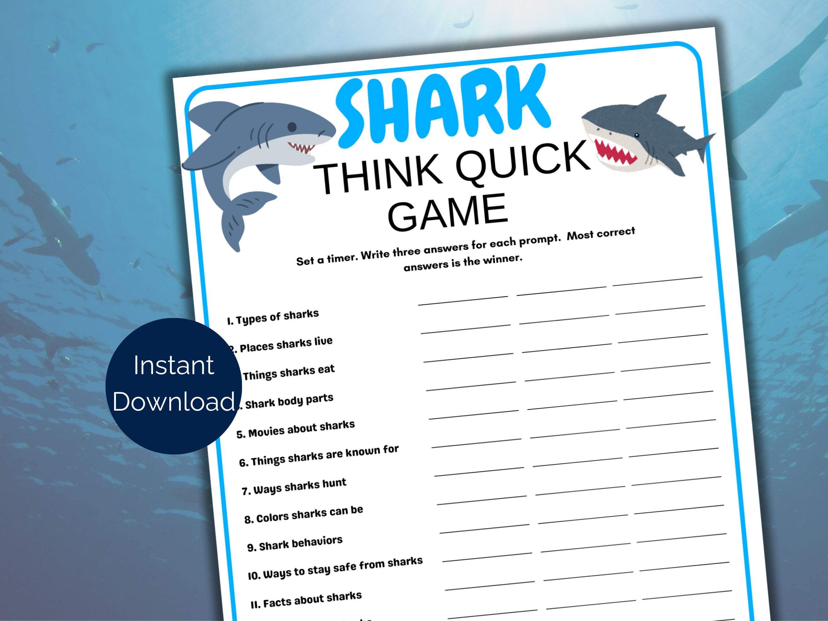 Shark Think Quick, Shark Birthday Party, Shark Party Game, Shark Week ...