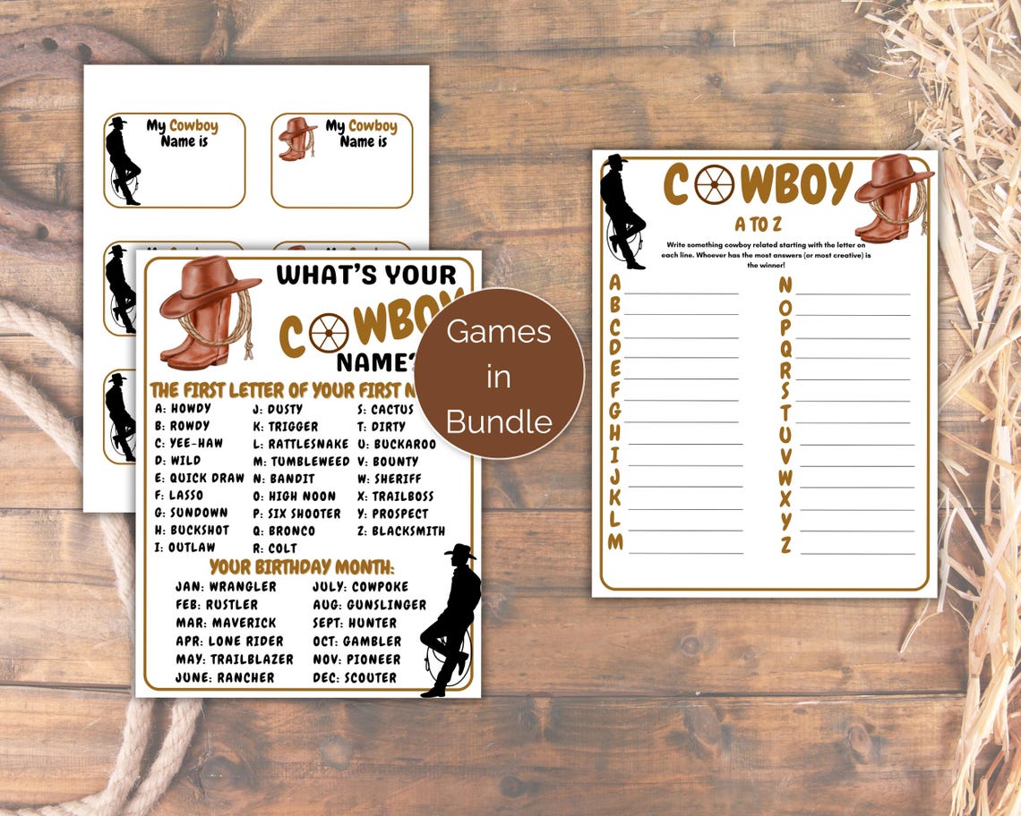 Cowboy Game Bundle, Printable Cowboy Games, Cowboy Party Games, Wild ...
