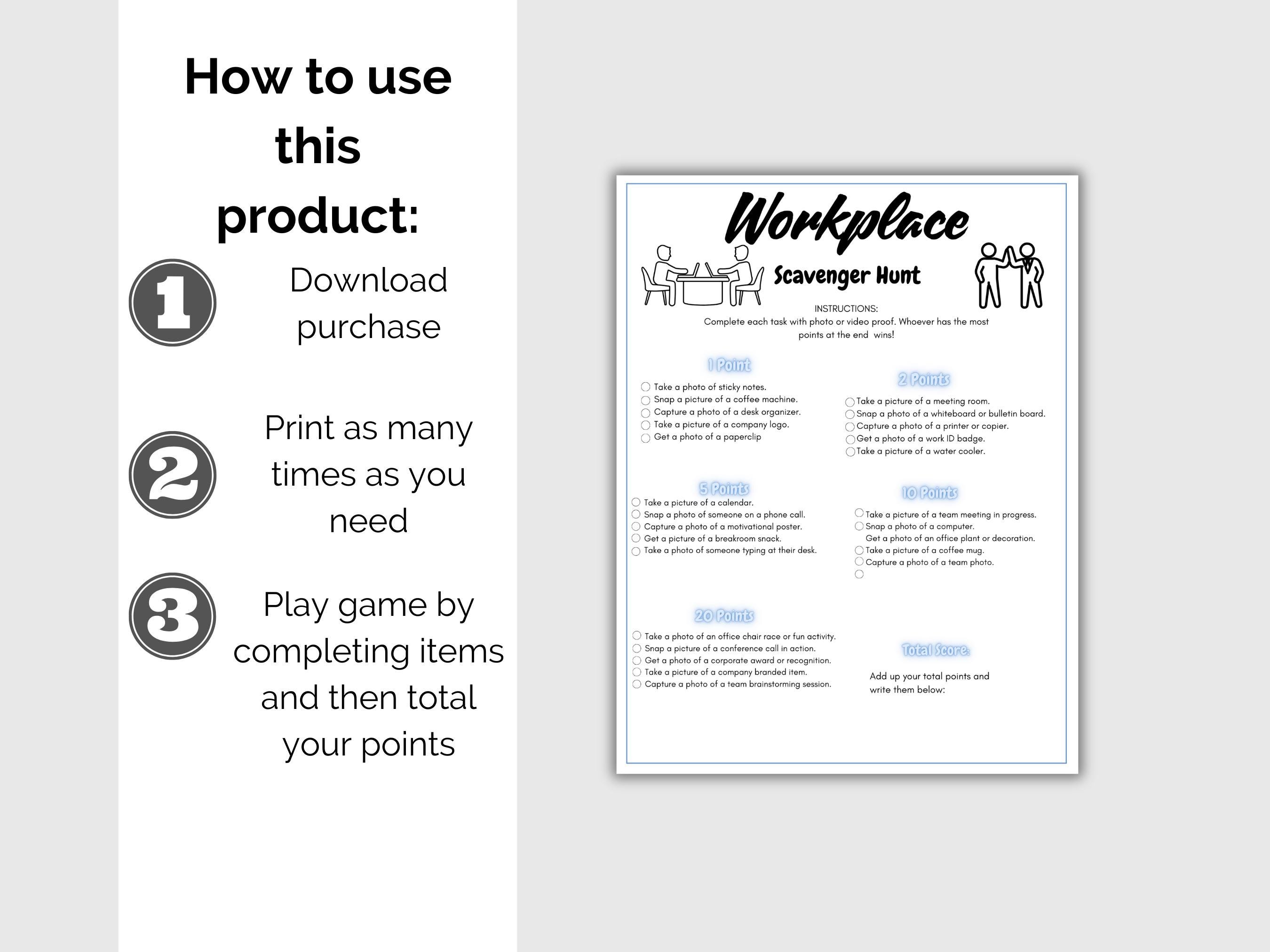 Workplace Scavenger Hunt, Printable Office Photo Scavenger Hunt, Team ...