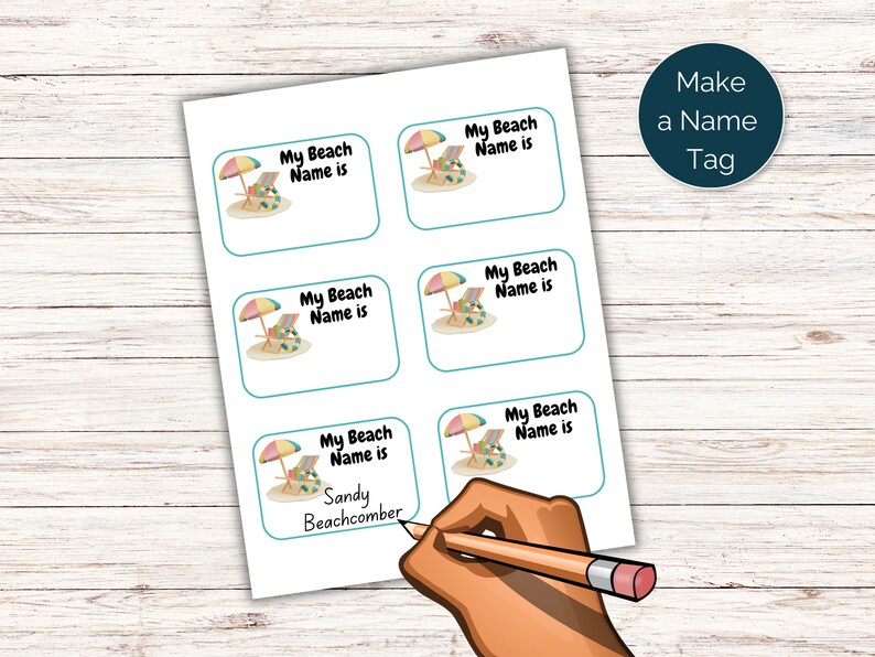 What's Your Beach Name Game + Name Tags, Beach Printable, Beach ...