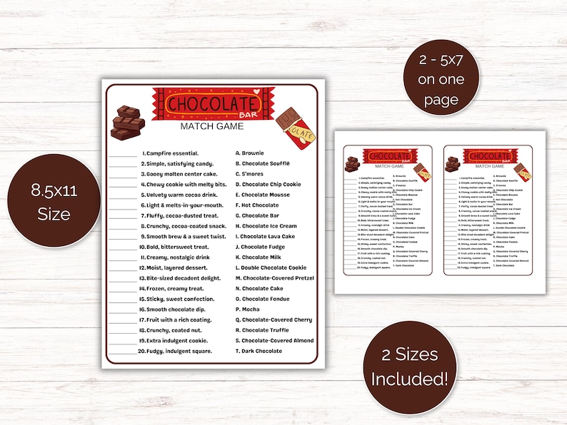 Chocolate Match Game, Printable Chocolate Party Quiz, Chocolate Matchup ...