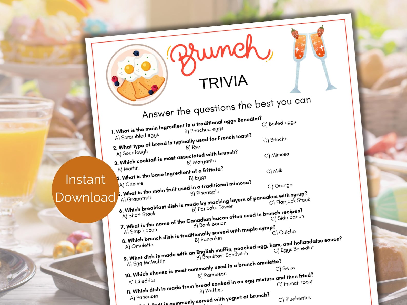 Brunch Trivia Game, Brunch Quiz, Printable Brunch Party Game for Kids ...