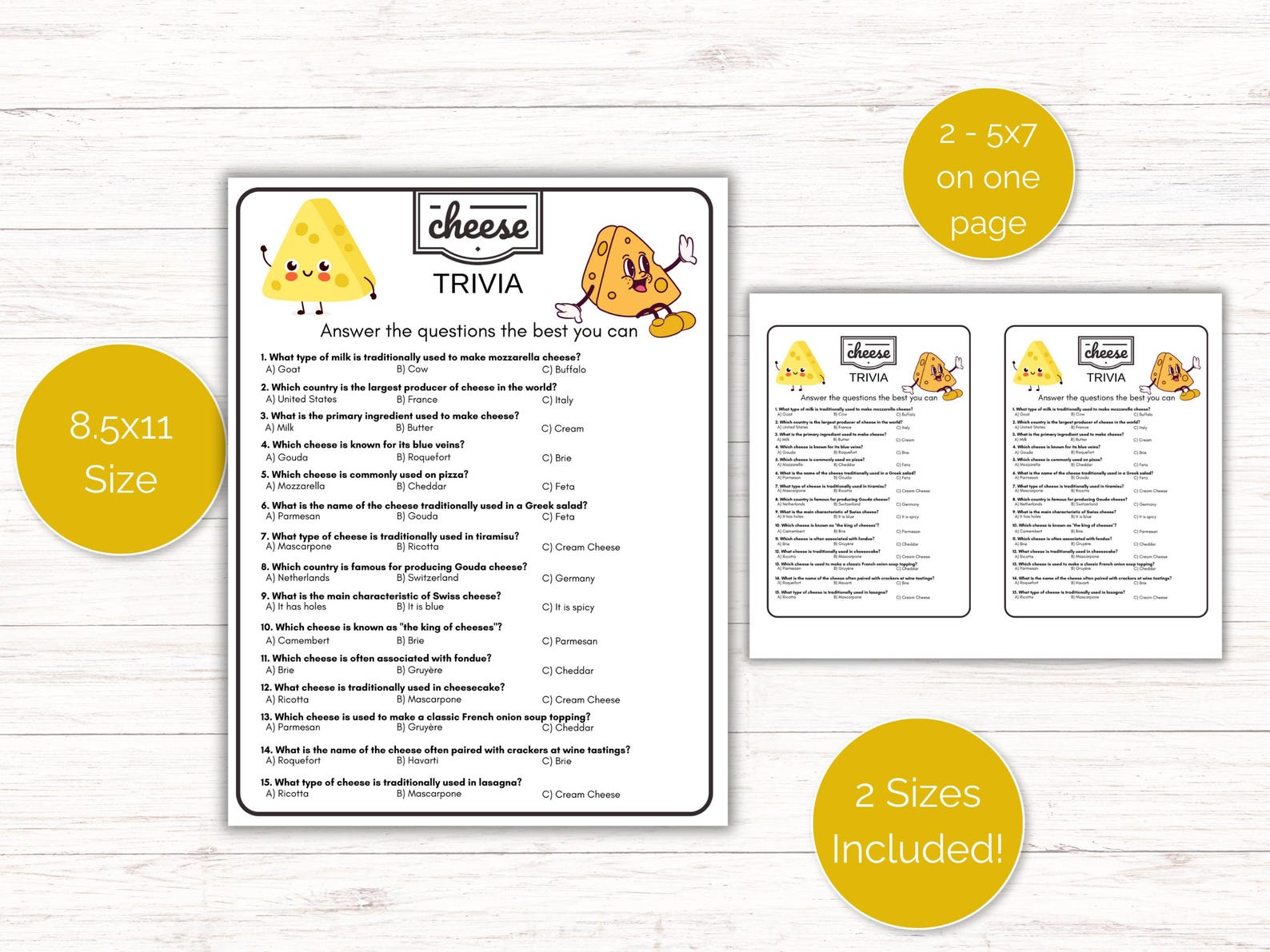 Cheese Trivia Game, Cheese Quiz, Printable Cheese Party Game for Kids ...