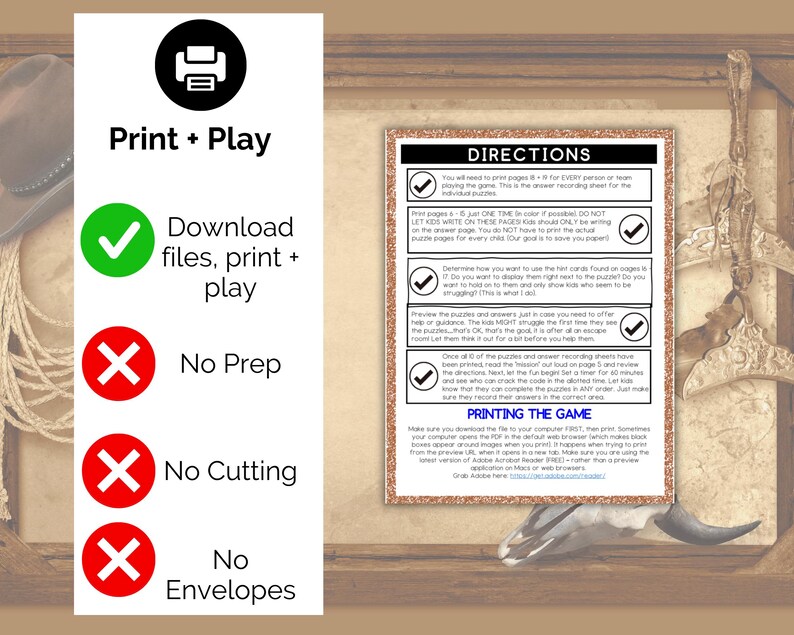 Wild West Escape Room for Kids, Printable Escape Room Kit, Cowboy ...