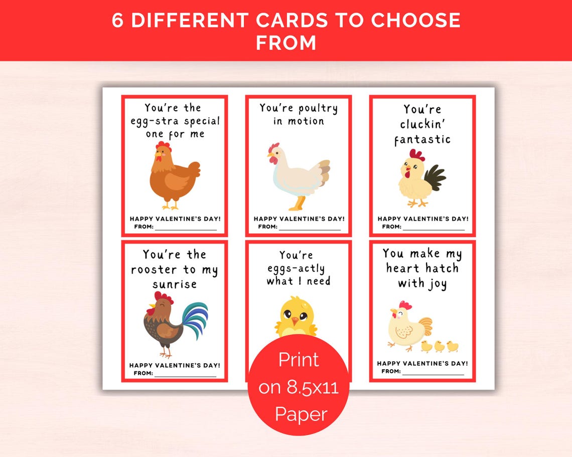 Funny Chicken Valentine Cards, 6 Printable Chicken Valentines ...