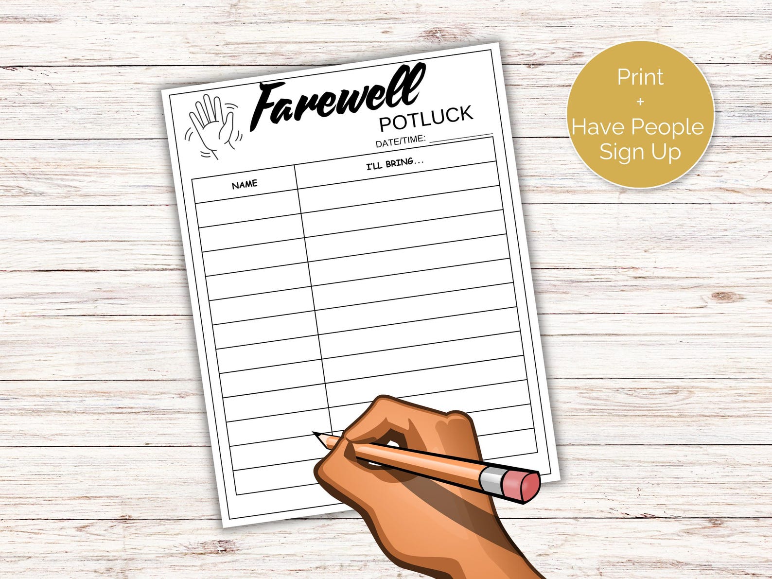 Farewell Potluck Sign up Sheet, Printable Going Away Party Potluck Sign ...