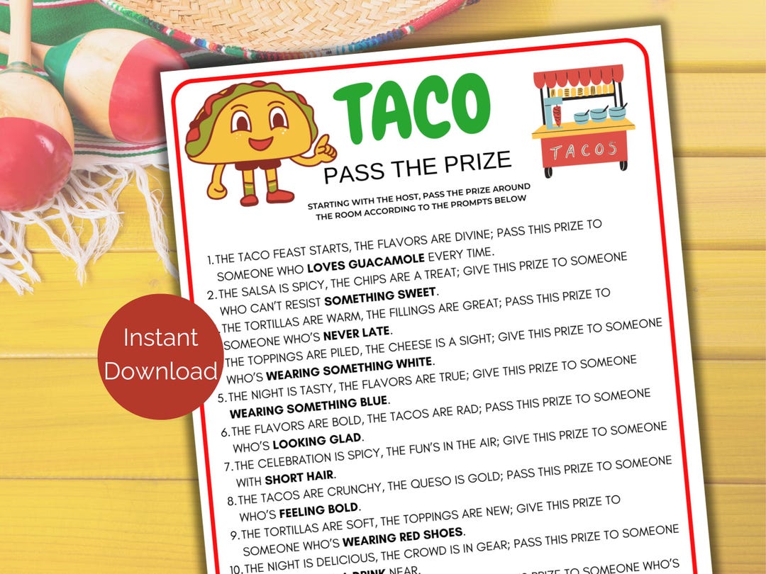 Taco Pass the Prize, Printable Taco Pass the Parcel Game, Taco Party ...
