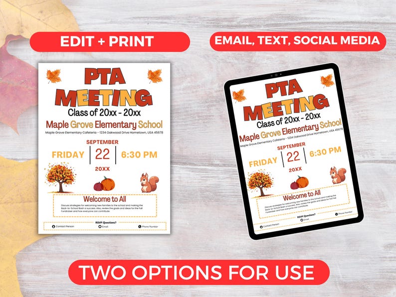 EDITABLE PTO PTA September Meeting Flyer Template, Pto/pta Information ...