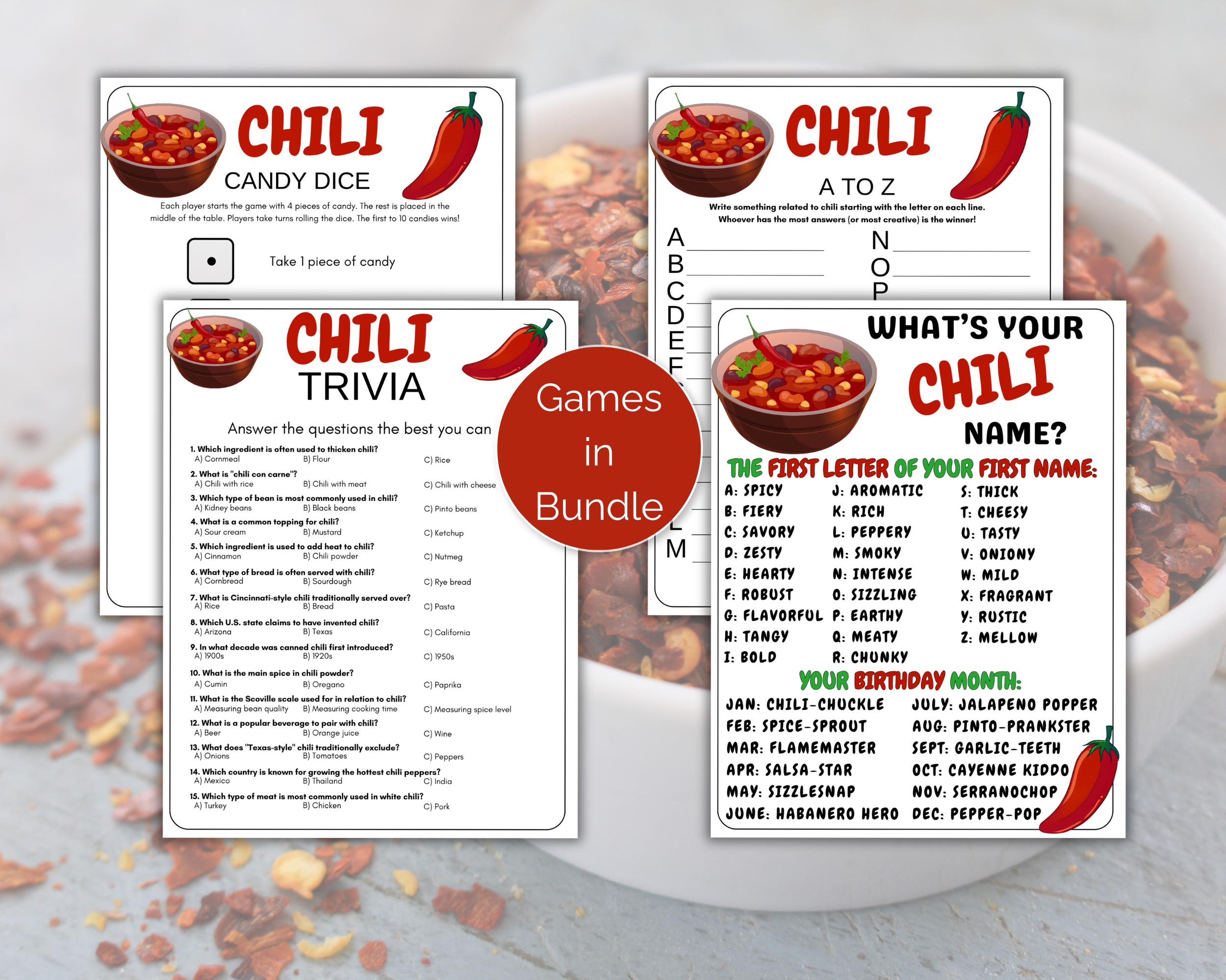 Chili Game Bundle, 16 Printable Chili Cook-off Games, Chili Party Games ...