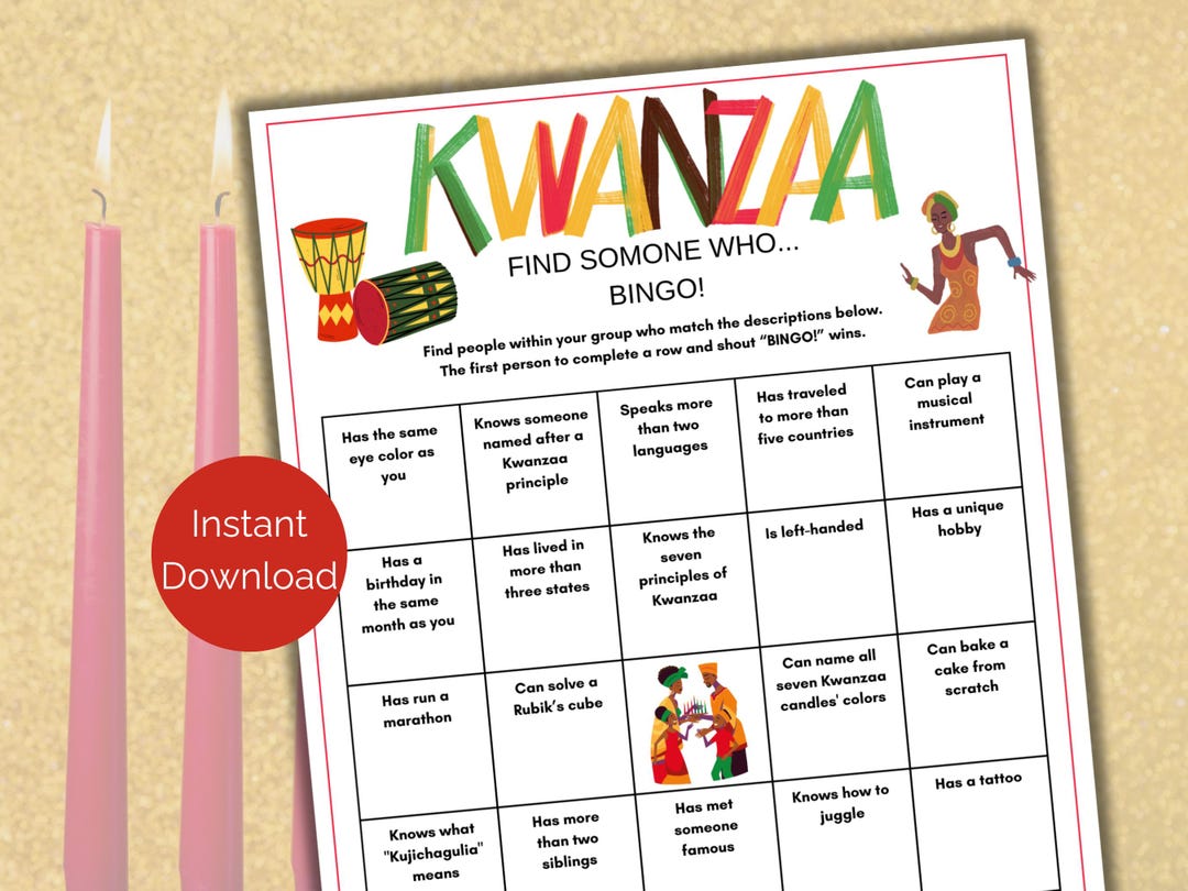 Kwanzaa Find Someone Who Game, Printable Kwanzaa Party Mix and Mingle ...