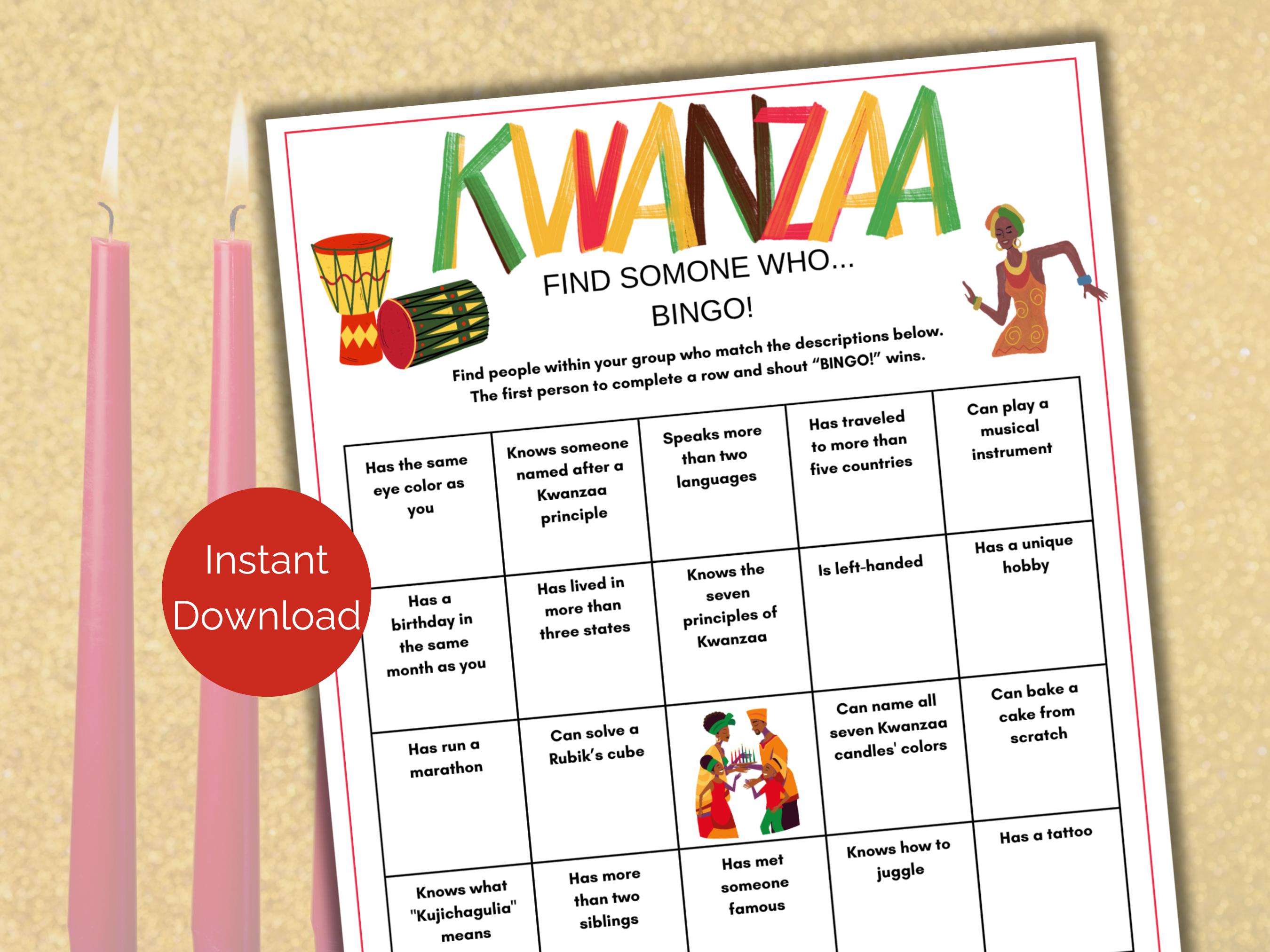 Kwanzaa Find Someone Who Game, Printable Kwanzaa Party Mix and Mingle ...