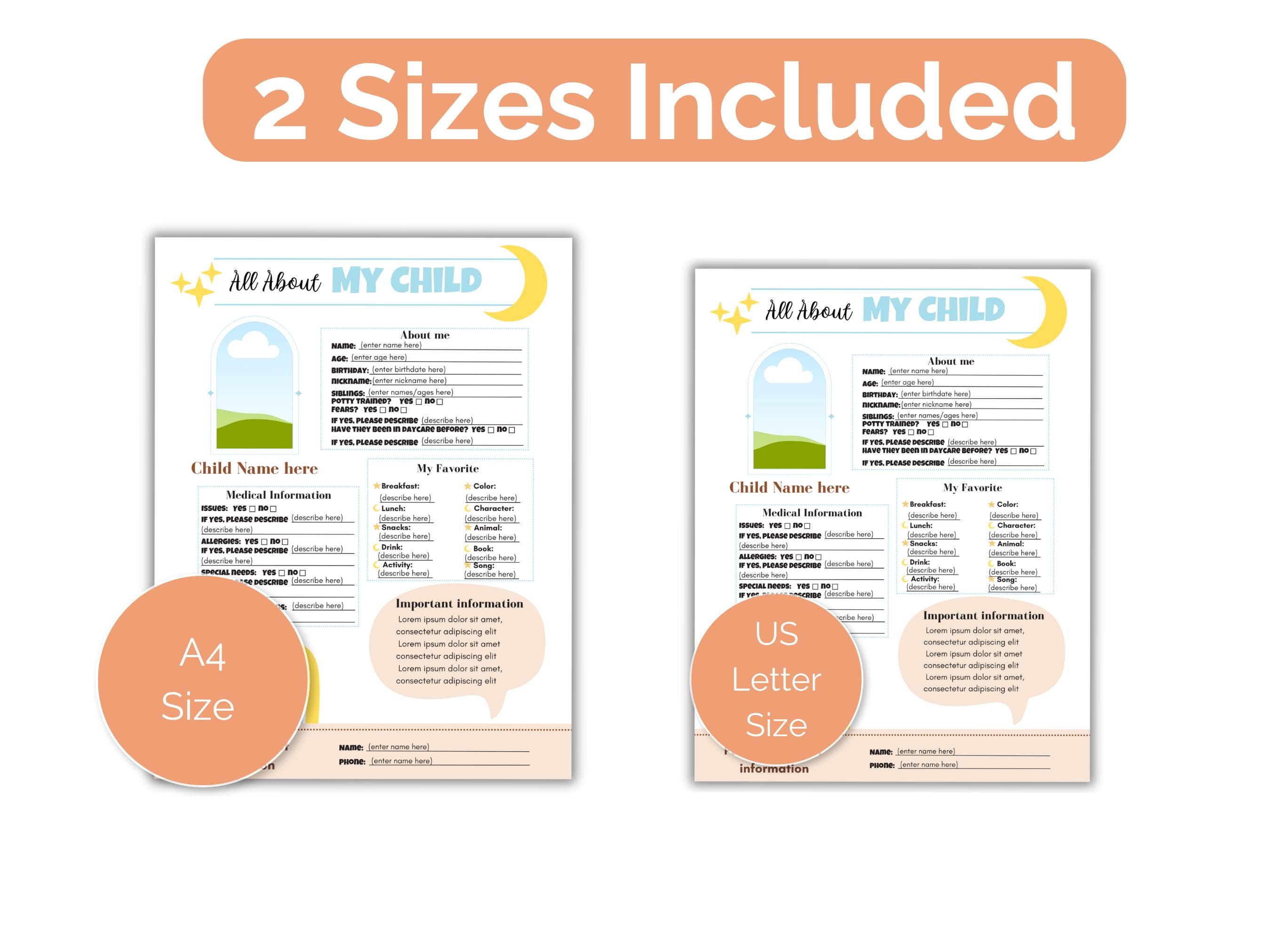 Editable All About My Child Form, Student Information Sheet, Daycare ...