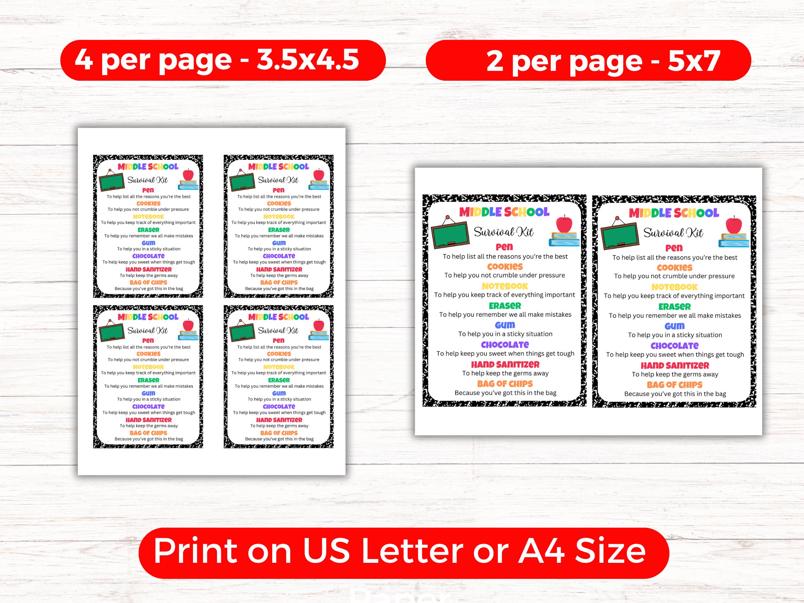 Editable Middle School Survival Kit Gift Tags, Back to School Gift Tag ...