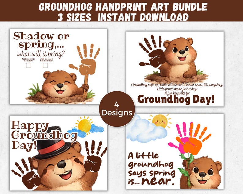 Groundhog Day Handprint Art Bundle, Happy Groundhog Day Handprint Craft ...