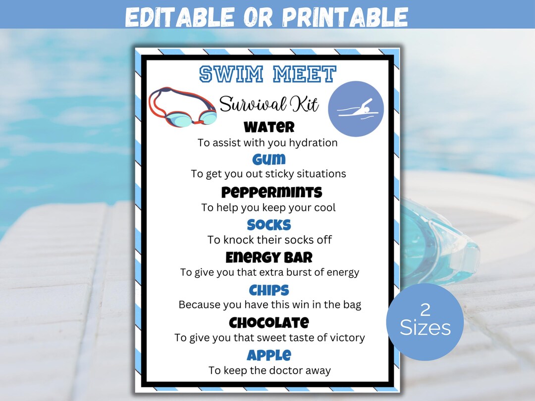 Editable Swim Team Survival Kit Gift Tag Template, Swimmer Gift, Swim ...