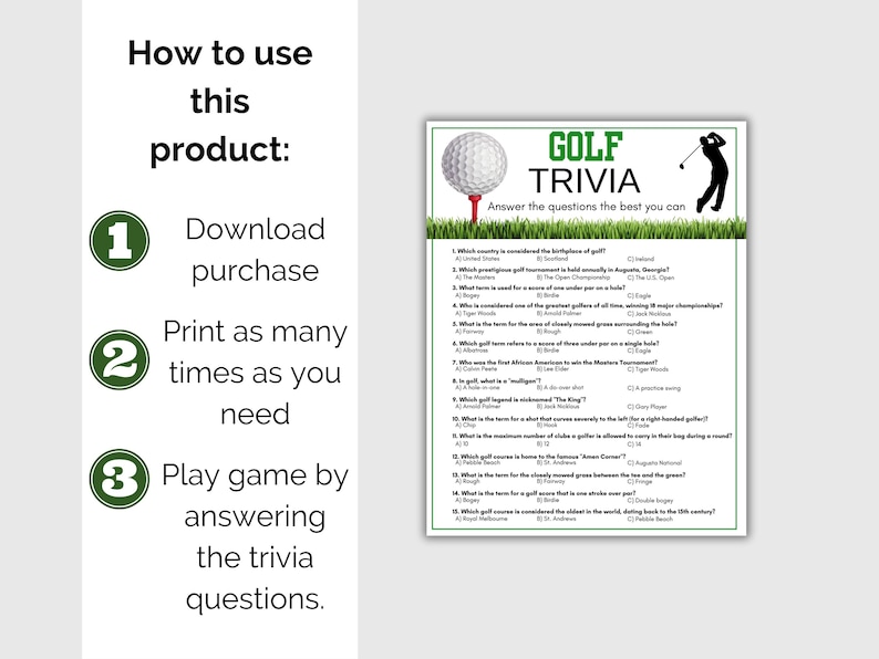 Golf Trivia Game, Printable Golf Activity, Golf Month Game, Golf Team ...