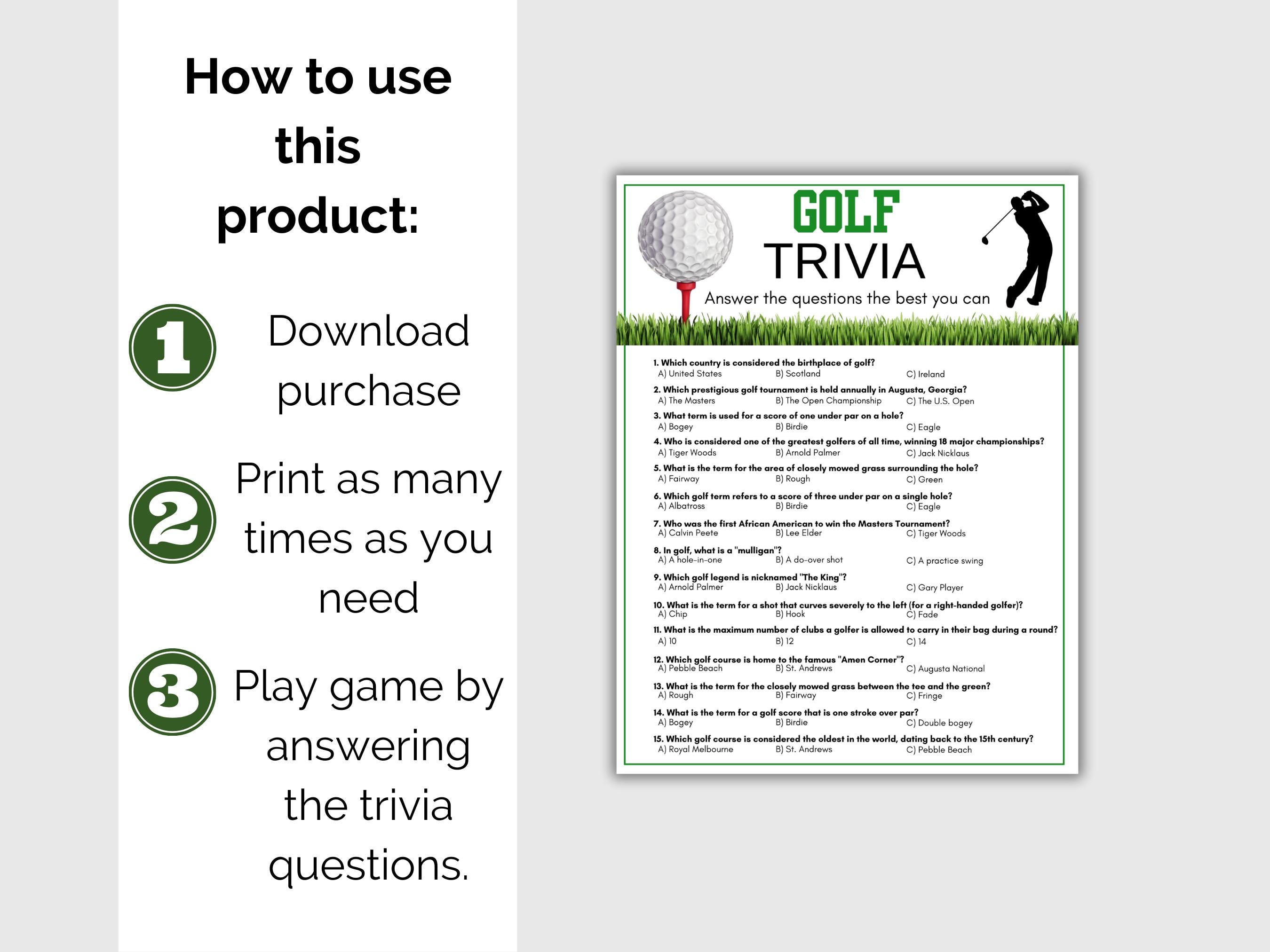 Golf Trivia Game, Printable Golf Activity, Golf Month Game, Golf Team ...