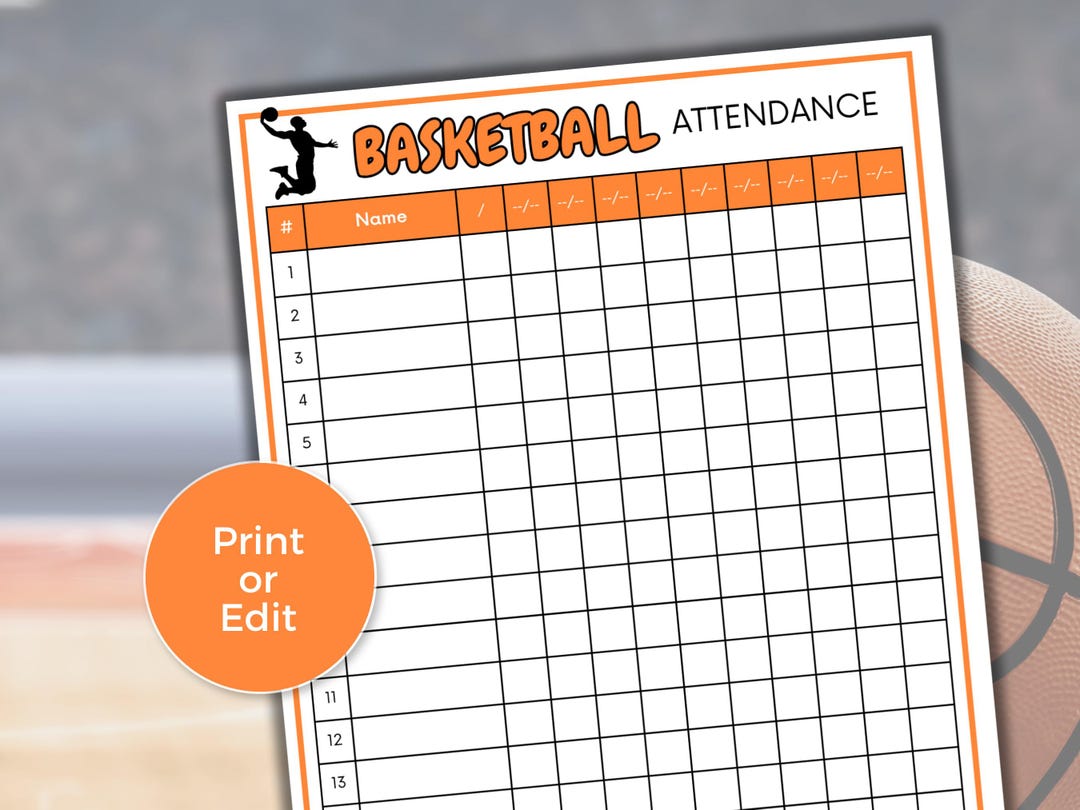 Basketball Attendance Sheet, Printable Basketball Season Attendance Log ...