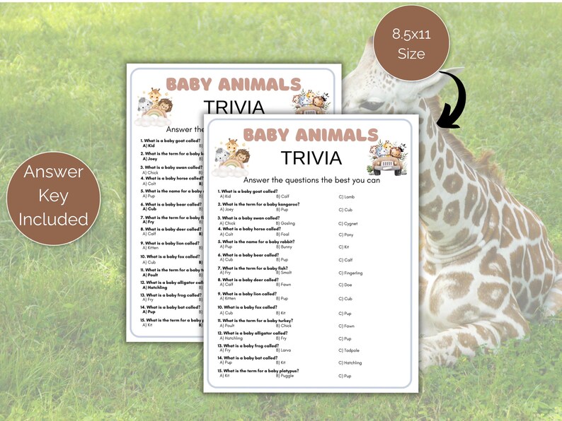 Baby Animal Trivia Game, Baby Animal Quiz, Printable Animal Themed ...