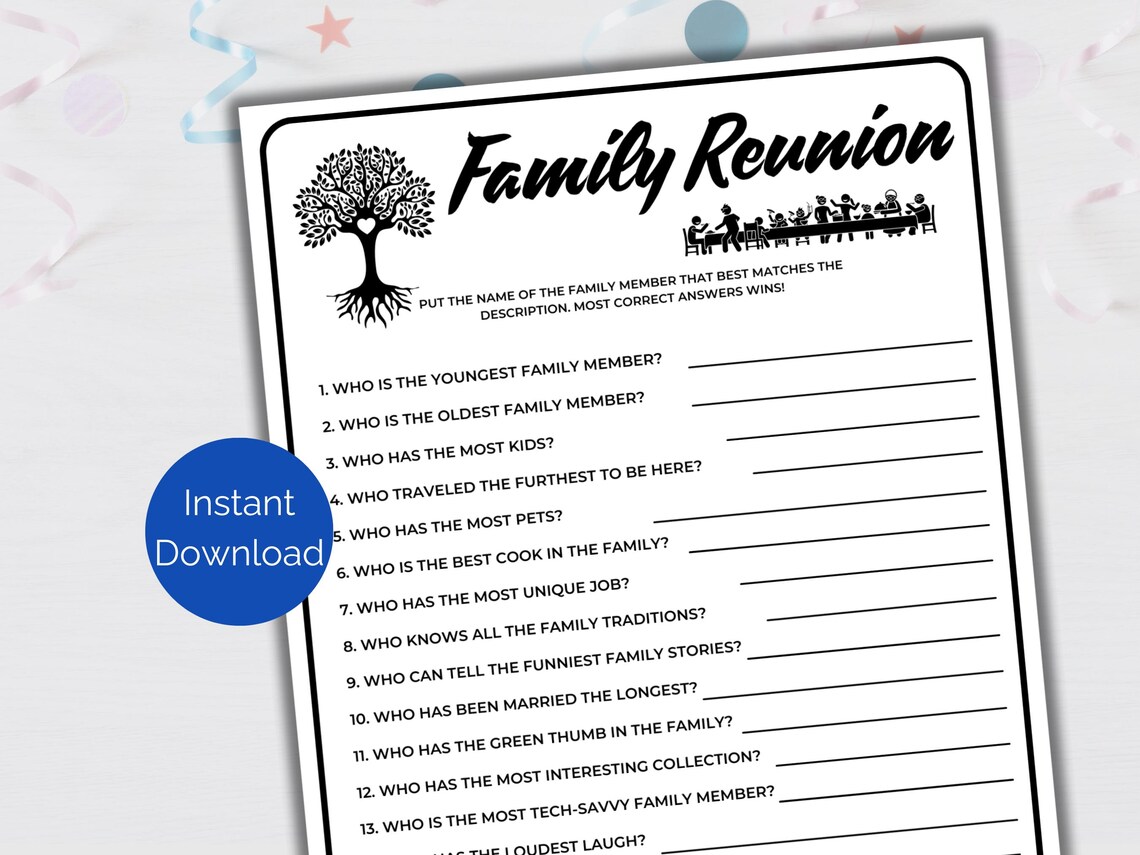 Family Reunion Trivia Game, Printable Family Gathering Activity, How ...