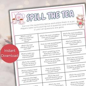 Spill the Tea Game, Printable Tea Party Games, Garden Party Game ...
