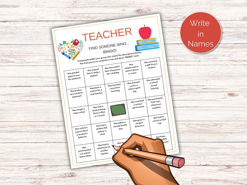 Teacher Find Someone Who Game, Staff Party Mix and Mingle, Faculty ...