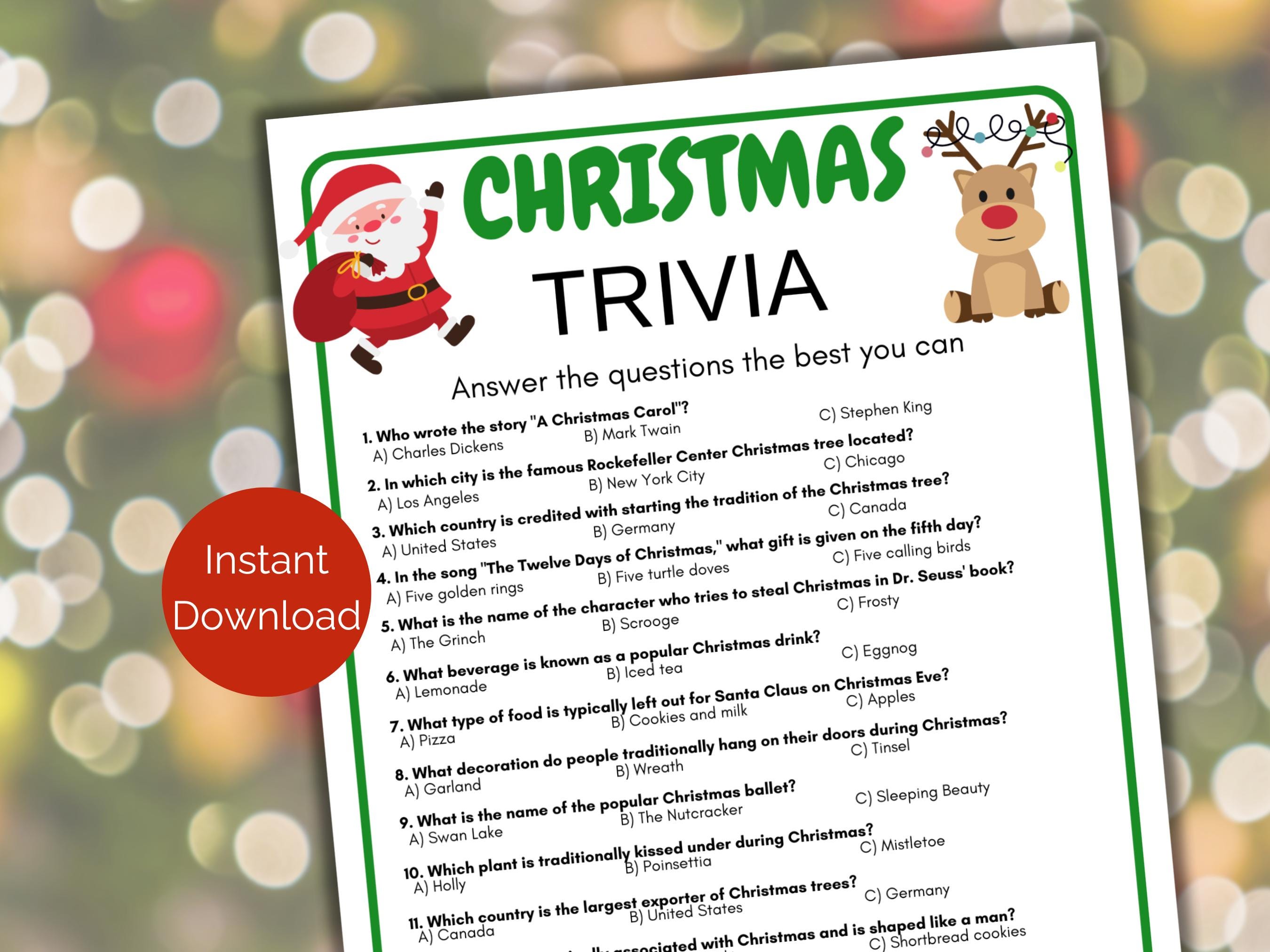 Christmas Trivia Game, Fun Printable Christmas Game, Christmas Quiz ...