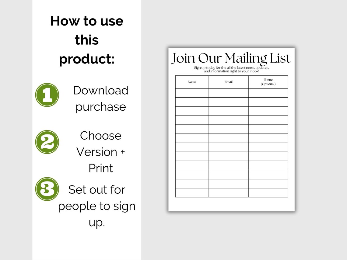 Email List Sign up Sheet, Printable Email Signup Form, Email Collection ...