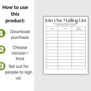 Email List Sign up Sheet, Printable Email Signup Form, Email Collection ...