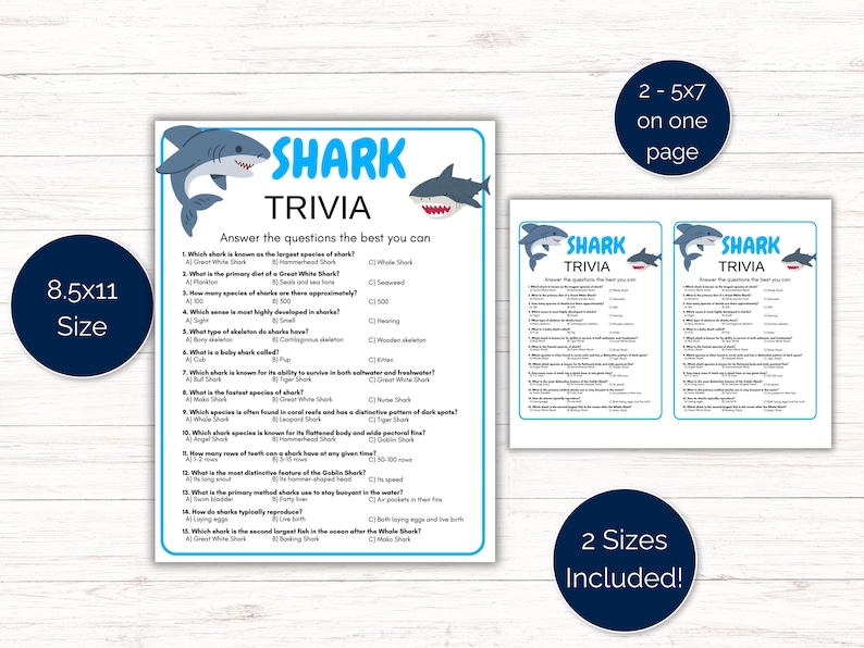 Shark Trivia Game, Shark Quiz, Shark Week Activity for Kids and Adults ...