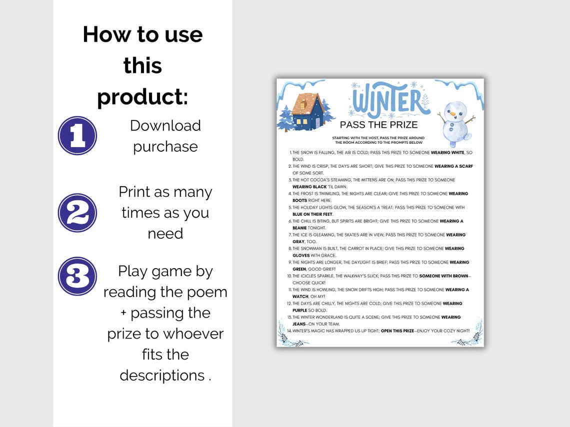 Winter Pass the Prize, Printable Winter Pass the Parcel Game, Winter ...